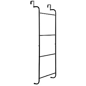 MyGift Over-The-Door Towel Rack, Matte Black Metal Ladder Bathroom Towel Hanging Storage Holder, 4-Rungs