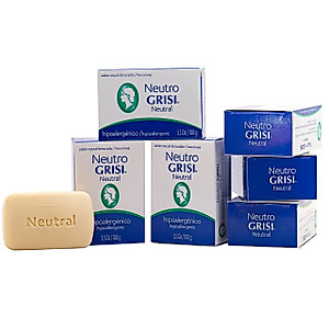 Grisi Neutral, Cleansing and Hypoallergenic Soap, Soften and Clean your skin, Non-Irritating, Fragrance-free, for All Kind of Skin, 6-Pack of 3.5 Oz each, 6 Bar Soaps.