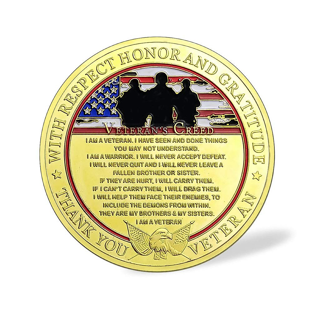 Military Veterans Creed Challenge Coin Thank You for Your Service