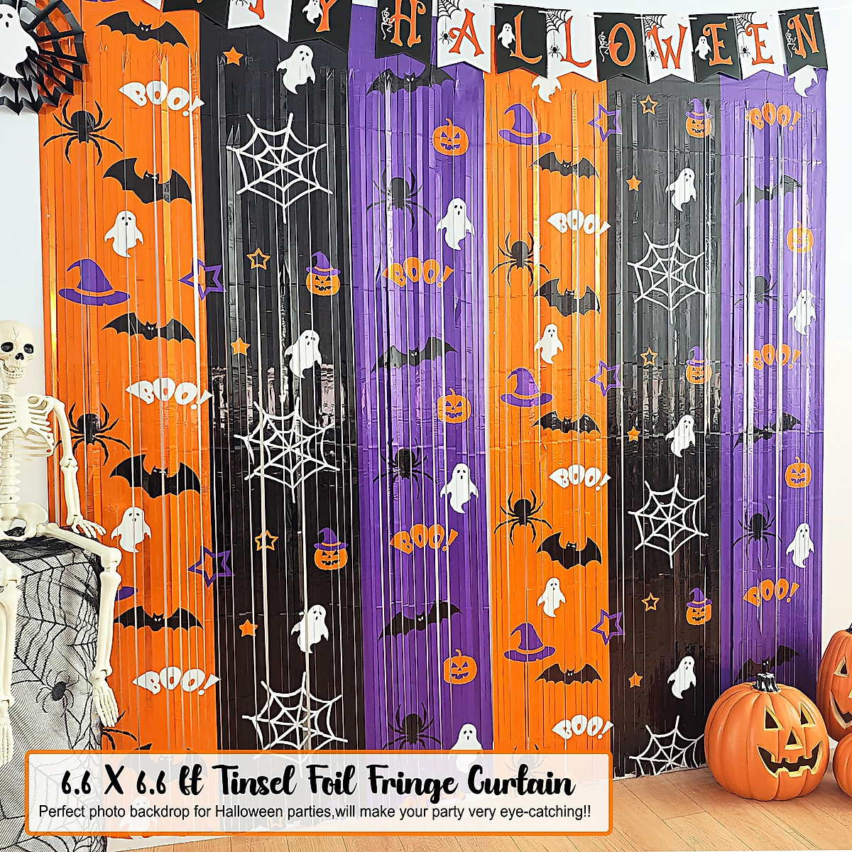 Halloween Decorations Party Supplies, Happy Halloween Banner, Halloween Foil Fringe Curtains, Boo Foil Balloon, Spider Foil Balloon, Halloween Photo Backdrop