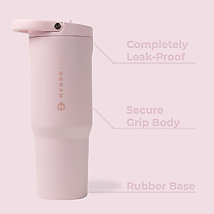HydroJug Sport - Stainless Steel Tumbler with Straw, Vacuum Insulated, 32oz Leakproof Water Bottle, Ergonomic Design, Reusable, Dishwasher Safe, Rubber Base, Durable for Gym or Outdoors, Pink Sand