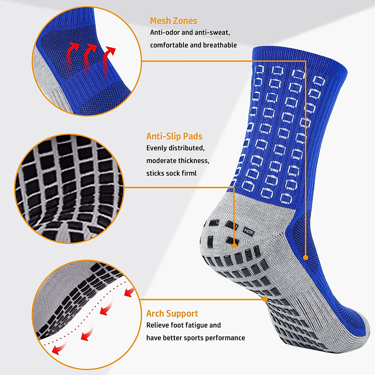 POZCMJM Men's Soccer Socks Grip Anti Slip Athletic Socks for Men Football Basketball Grip Pads Versatile Pairings 4 Pairs