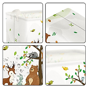Clastyle Woodland Animals Bear Fox Raccoon Tree Baby Gift Storage Basket Deer Owl Collapsible Rectangular Shelf Basket Toy Book Clothes Towel Storage Bin for Nursery