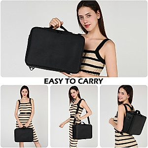 gzcz Large Capacity Travel Makeup Train Case 16.5 Inches Professional Makeup Cosmetic Case Portable Artist Cosmetics Brushs Organizer Storage Bag With Adjustable Dividers And Shoulder Strap (Black)