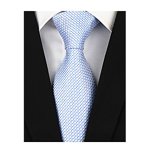 Elfeves Light Blue White Silk Tie Mini Check Design Necktie Valentines Gifts for Men Guy Boys