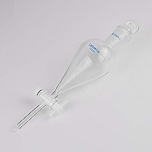Labasics Borosilicate Glass 125ml Conical Separatory Funnel with PTFE Stopcock, 125mL