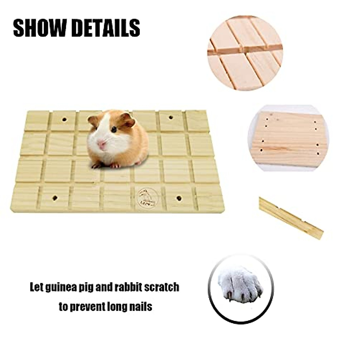 Bunny Wooden Mat Scratch Board Foot Pad,Rabbit Digging Platform Toys,Claws Scratching Board for Guinea Pig,Rabbits,Rat and Other Small Animals