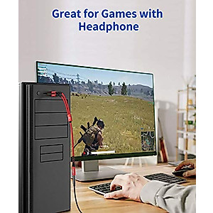 JSAUX Headset Splitter Cable for PC, 3.5mm Headphone Splitter Mic and Audio Y Splitter Jack, Female to 2 Male Adapter for Game-Red