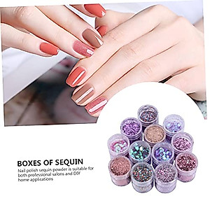 Nail Decor 12 Boxes Environmental Protection pet Crafts Set Bottled Accessories Applique Small Gradient Sequins Suite Sequins Ultra Thin Nail Polish Flash Sequins for Crafts Decore