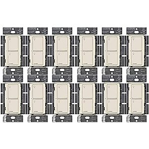 Lutron Caseta Smart Home Switch, Compatible with Alexa, Apple HomeKit, Google | 6-Amp, for Ceiling, Exhaust Fans, LED, Incandescent and Halogen Bulbs | PD-6ANS-LA | Light Almond 12-Pack, 12 Pack