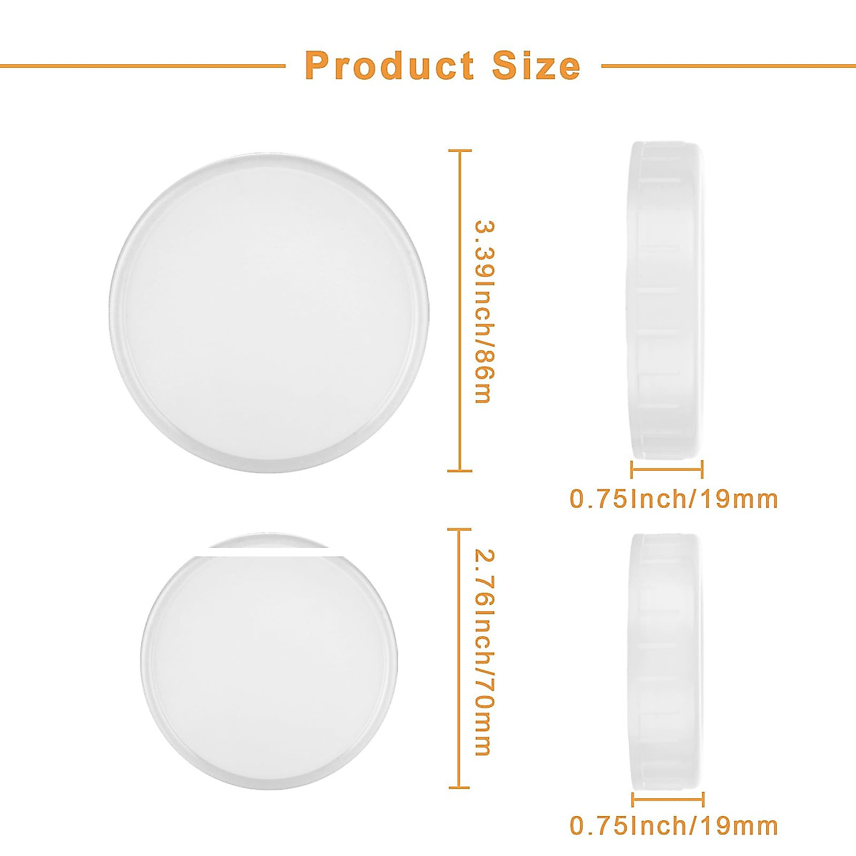 LOYORTY 72Pcs White Plastic Mason Jar Lids, 36 Regular Mouth & 36 Wide Mouth Plastic Canning Lids, 86mm &70mm Reusable Plastic Storage Caps for Mason/Canning Jars
