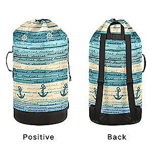 Nautical Laundry Bag Heavy Duty Laundry Backpack with Shoulder Straps And Handles Travel Laundry bag with Drawstring Closure Dirty Clothes Organizer For Garment Home Laundromat Dorm