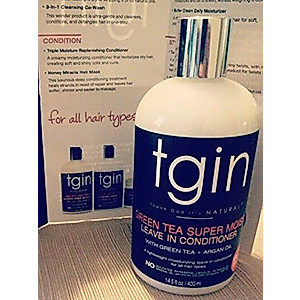 tgin Green Tea Super Moist Leave in Conditioner for Curly, Coily and Wavy Hair, with Argan Oil, Shea Butter and Green Tea, Moisturizes and Nourishes Dry Hair, 13 oz