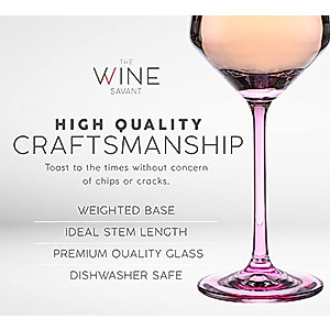 Colored Crystal Wine Glass Set of 6, Large 12 oz Glasses, Valentines Day Unique Italian Style Tall Stemmed Drinkware for Red & White Wine, Water Dinner Glasses, Color Beautiful Glassware - (Stemmed)