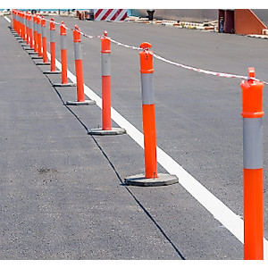 CJ Safety 44" Orange PE Delineator Post Cone, 44" Height Post, 10 lbs Recycled Rubber Base, 10" Reflective Band (Set of 3)