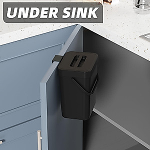 Small Trash Can with Lid, Kitchen Countertop Compost Bin, Outdoor Dog Poop Trash Can Odorless, Hanging Bathroom Garbage Can, Mini Desktop Waste Basket for Under Sink/Cabinet/Bedroom, 3L/0.8Gal, Black