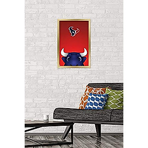Trends International NFL Houston Texans - S. Preston Mascot Toro 20 Wall Poster, 14.725" x 22.375", Gold Framed Version