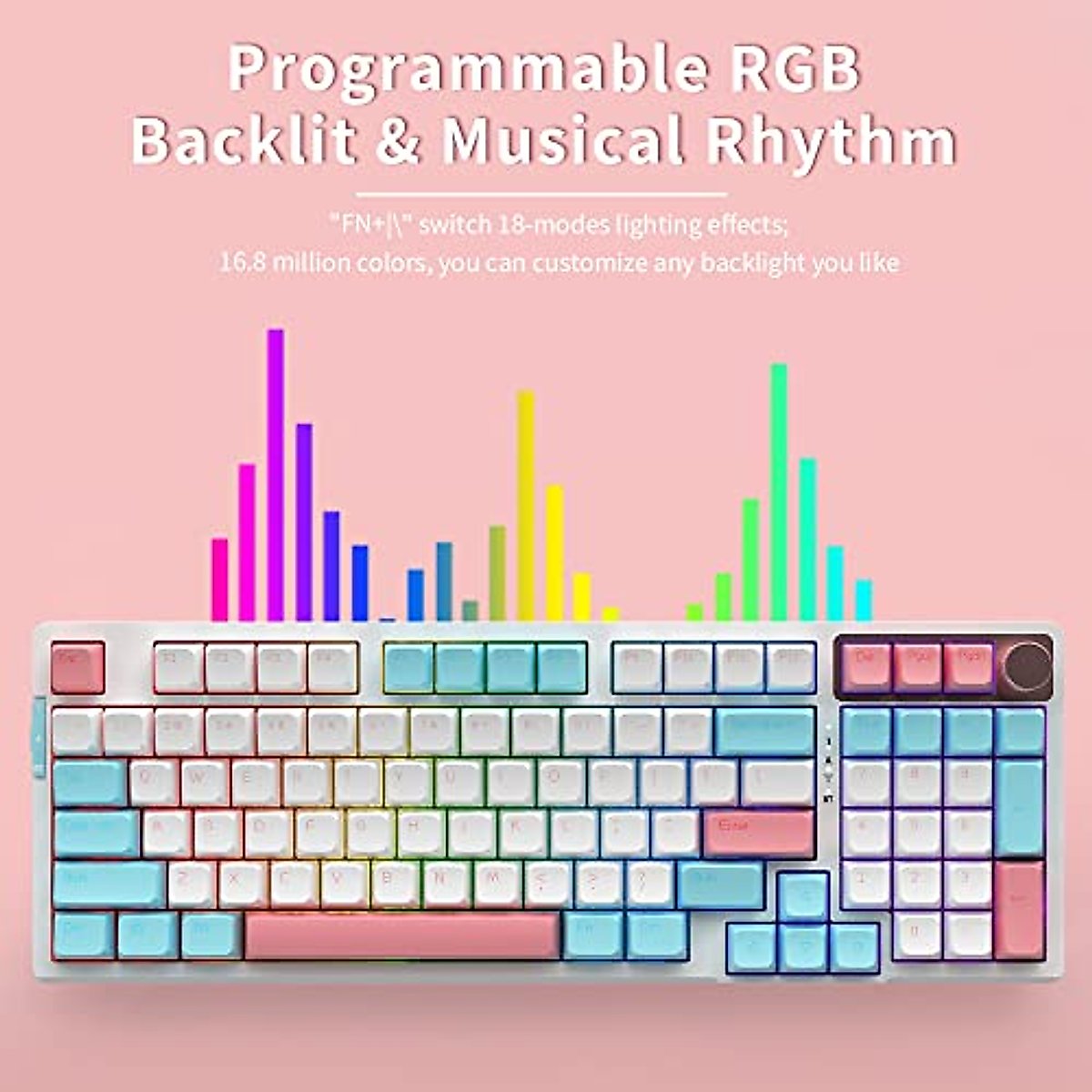 NACODEX AK966 96 Key Hot Swappable Gasket Mount Keyboard | Amazing 10000mAh Bluetooth /2.4G /Wired PC Gaming Custom Keyboard with Kailh MX Cream Switch | Knob Control | MDA PBT Keycaps