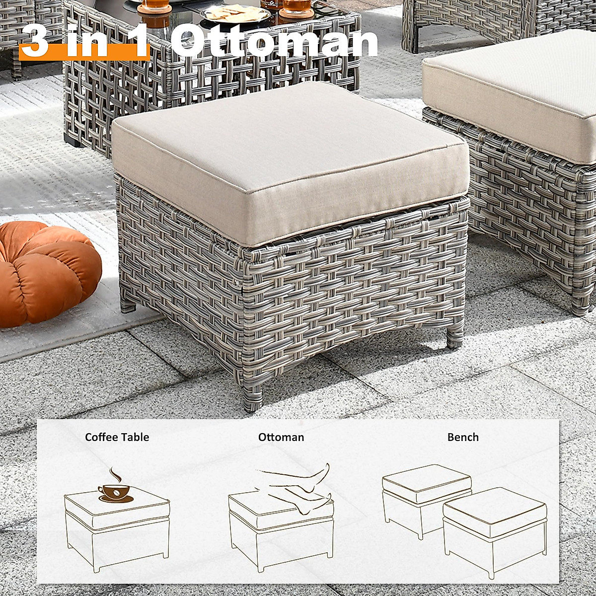 XIZZI Wicker Outdoor Furniture Patio Furniture Set - Patio Conversation Set,Outside Rattan Sofa Set for Garden,Poolside,Backyard,Deck (Beige, 8PCS,9 Seats+Coffee Table)