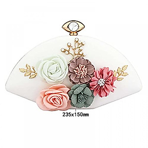 Floral Clutch Purse Leather Clutch Vintage Beaded Evening Handbag Shoulder Bag Women Wedding Purse (White)
