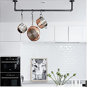 Fobule 48” Wall Mounted Clothes Rack, Industrial Pipe Black Iron Garment Bar, Heavy-Duty Detachable Clothing Rod, Multi-Purpose Metal Wall display Hanging Pole for Closet Storage, Laundry Room 2 Base