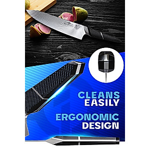 Dalstrong Chef Knife - 8.5 inch - Quantum 1 Series - Ultra-Sharp - American Forged BD1N-VX Hyper Steel - Carbon Fibre G10 Hybrid Handle - Premium Kitchen Knife - Leather Sheath