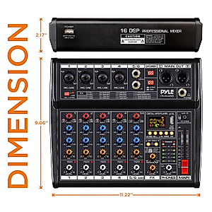 Pyle Professional Bluetooth DJ Audio Mixer - 6-Channel DJ Controller Sound Mixer w/DSP 16 Preset Effects, USB Interface, 4 XLR Mic/Line Input, AUX, FX Processor MP3 Player, Headphone Jack - PMX466