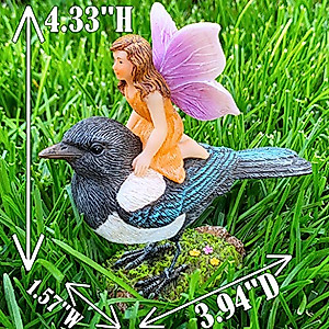 Mood Lab Fairy Garden Miniature Kit - Fairy On Bird - Figurines & Accessories Set - for Outdoor or House Decor