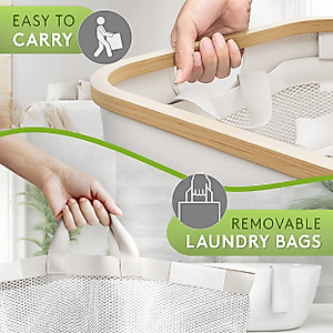 EDELFELD - Laundry Hamper with Lid [150L] - Collapsible Laundry Basket with Lid and 3 Sections - Large Hampers for Laundry with Removable Washing Bags - Freestanding Clothes Hampers for Laundry