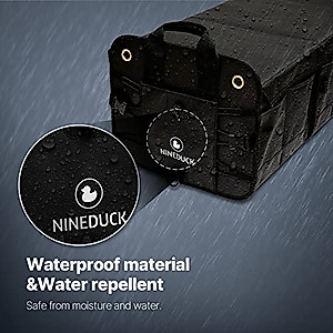 NINEDUCK Car Trunk Organizer with Lid - Black Premium Oxford and Cargo Storage Adjustable for Auto, Sedan, SUV, Van, Truck (ExtraLarge, Collapsible), Straps