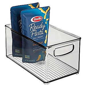 mDesign Plastic Kitchen Organizer - Storage Holder Bin with Handles for Pantry, Cupboard, Cabinet, Fridge/Freezer, Shelves, Counter - Holds Canned Food, Snacks - Ligne Collection - 4 Pack - Smoke Gray