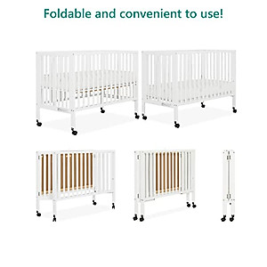 Dream On Me Quinn Full-Size Folding Crib In White, Removeable Wheels, Modern Nursey, Adjustable Mattress Support, Portable Crib, Patented Folding System