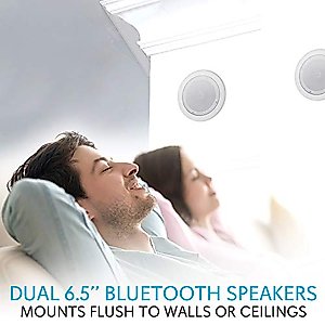 Pyle 6.5” Pair Bluetooth Flush Mount In-wall In-ceiling 2-Way Speaker System Quick Connections Changeable Round/Square Grill Polypropylene Cone & Polymer Tweeter Stereo Sound 150 Watt (PDICBT652RD)