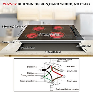 Karinear 30 Inch Electric Cooktop 4 Burners, Knob Control Built-in Ceramic Cooktop, 30" Radiant Electric Stove Top with Glass Protection Metal Frame,Hot Surface Indicator, 220-240v, Hard Wire, No Plug