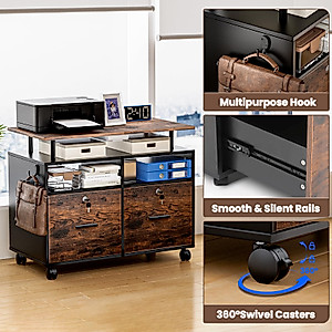 Naice File Cabinet with Charging Station, Lateral File Cabinets with 2 Lock Drawers, Wood Filing Cabinet for Home Office Printer Stand, 2 Storage Shelves, Letter/A4 Size Hanging File Folders