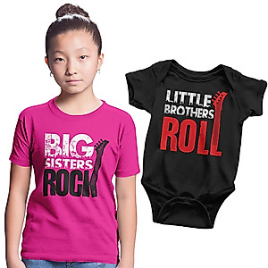 Nursery Decals and More, Big Sister Shirt 2020, Little Brother Newborn Outfit, Big Sisters Rock/Little Brothers Roll, Big Sibling 2T / Lil Sibling (3-6M) 3M