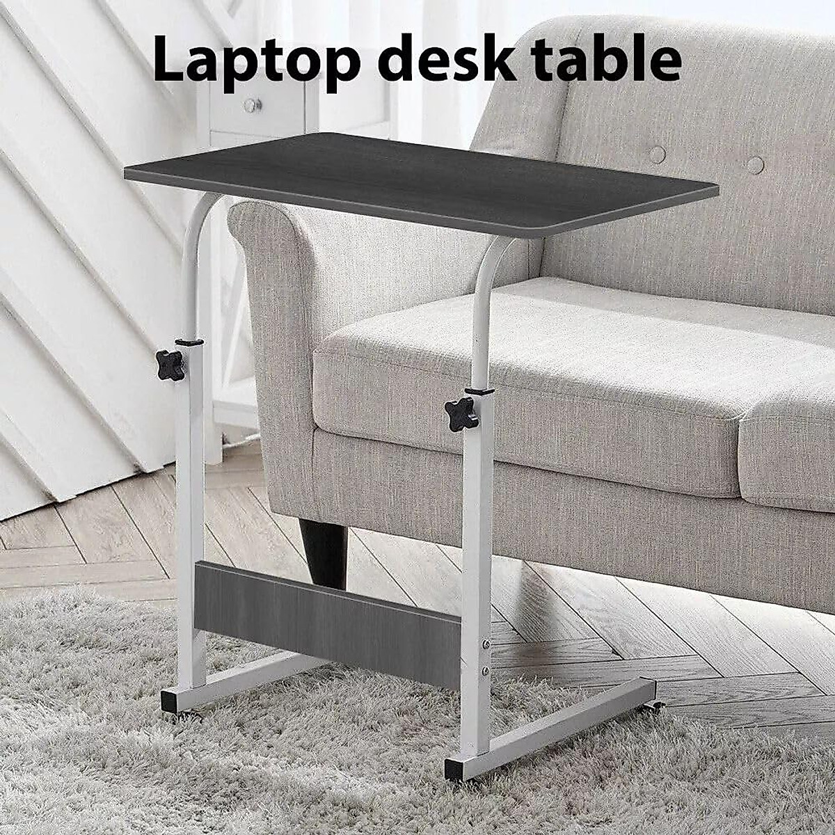 Standing Desk Adjustable Height, Mobile Laptop Desk, Portable Standing Desk with Brake Wheels, Small Standing Desk Sofa Desk for Home Office, Sofa, Laptop, Coffee, Snack, Black