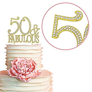 50 Cake Topper - Premium Gold Metal - 50 and Fabulous - 50th Birthday Party Sparkly Rhinestone Decoration Makes a Great Centerpiece - Now Protected in a Box