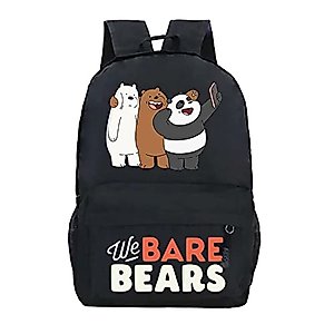 SAZAO Student We Bare Bears School Bookbag Wear-Resistant Canvas Travel Knapsack Waterproof Laptop Backpack for Kid Teen, Black, One Size