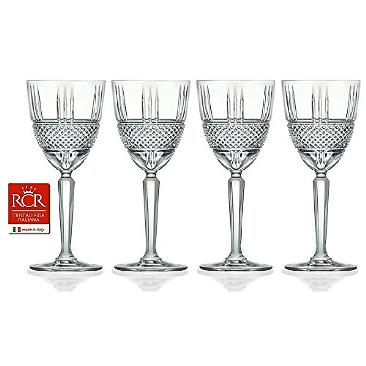 RCR Cristalleria Italiana Crystal Glass Drinkware Set (Wine Goblet (7.75 oz) - 4 Piece)