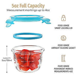 Jocate Premium 5oz Borosilicate Glass Baby Food Storage Jars with Leakproof Lids | Glass Baby Food Jars | Baby Food Containers Glass | Baby Containers Freezer, Dishwasher, Oven & Microwave Safe