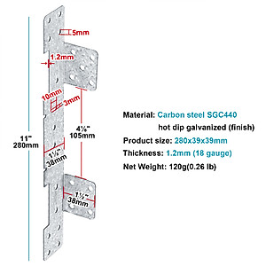 8 PCS Adjustable Stair-Stringer Connector, Tie Straps Bracket Galvanized Steel Deck Stair Stringer Connector(18 Gauge)