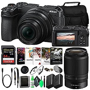 Nikon Z30 Mirrorless Digital Camera with 16-50mm and 50-250mm Lenses (1743) Bundle with 64GB Extreme PRO Card + EN-EL25 Extra Battery + Corel Photo Software + Camera Bag + Cleaning Kit + More