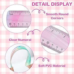 Amabro Rulers Set, 3PCS Flexible Ruler Straight Edge Ruler Transparent Rulers Bendable Plastic Ruler 12/8/6 Inch Dual Scale Rulers Soft Colorful Ruler for Office School Classroom Home Supplies