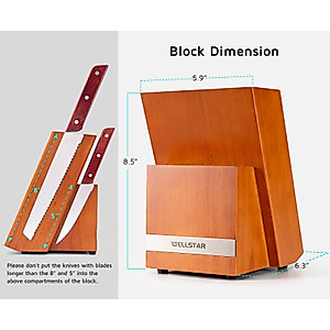 14 Slot Kitchen Knives Block, WELLSTAR Natural Wood Knife Holder without Knives – Hard Wood Countertop Knife Storage – Brown