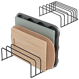 [2-Pack] Large Cutting Board Organizer, Cutting Board Holder Rack Baking Cookie Pan Sheets Cooling Racks Storage Stand for Kitchen Cabinet -Divided Holder with 6 Slots (Black)
