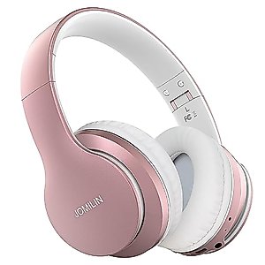 JOMILIN B9 Bluetooth Headphones Over-Ear, 60 Hours Playtime Lightweight Folding Hi-fi Stereo Bass Wireless Headset with Mic, Volume Control Headphones for iPad/Travel/Tablet/PC (Rose Gold)