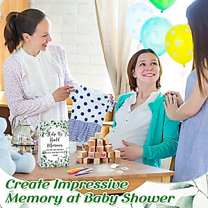 147 Pcs Baby Shower Blocks to Decorate Games Kit Includes Decorate a Block Game Sign 80 DIY Blank Wooden Block 42 Stencils 24 Marker Baby Shower Prize for Decoration Gender Reveal Baby Shower Games