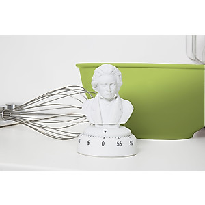Kikkerland Beethoven 60 Minute Kitchen Timer, Mechanical Kitchen Timer, Wind up Timer for Cooking, Reading and Sports, Plays Fur Elise, White