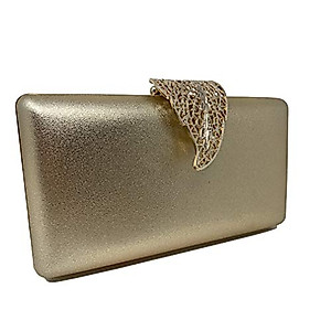 Cirilla Women PU Evening Bag Clutch Purse Crossbody Bag with leaf-style flip lock for Wedding Cocktail Party Banquet (Gold)
